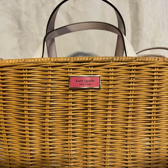 kate spade | Bags | Kate Spade Sam Wicker Medium Satchel With White And ...